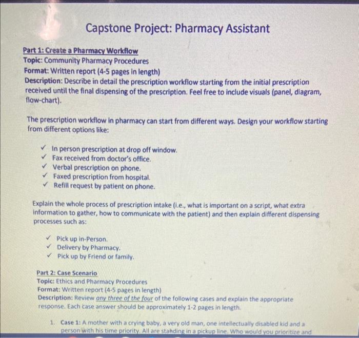 Capstone Project: Pharmacy Assistant Part 1: Create a | Chegg.com