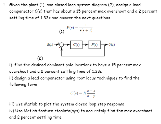 Solved Given the plant (1), ﻿and closed loop system diagram | Chegg.com