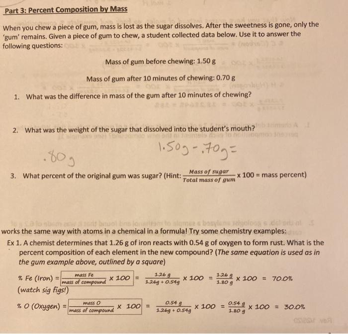 Solved Part 3: Percent Composition by Mass When you chew a | Chegg.com