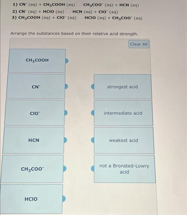 Solved 1) CN−(aq)+CH3COOH(aq)CH3COO−(aq)+HCN(aq) 2) | Chegg.com