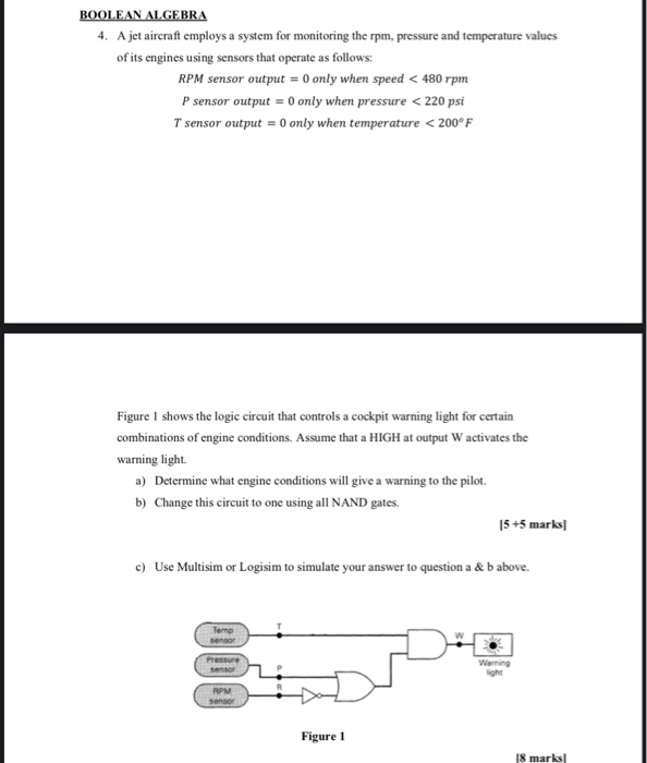 BOOLEAN ALGEBRA 4. A jet aircraft employs a system | Chegg.com