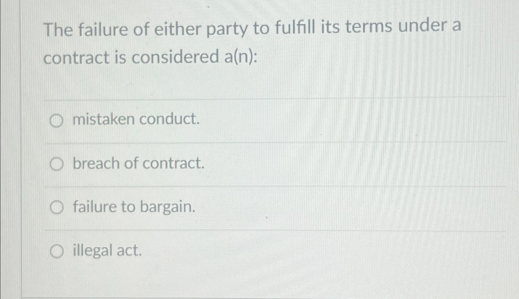 Solved The failure of either party to fulfill its terms | Chegg.com