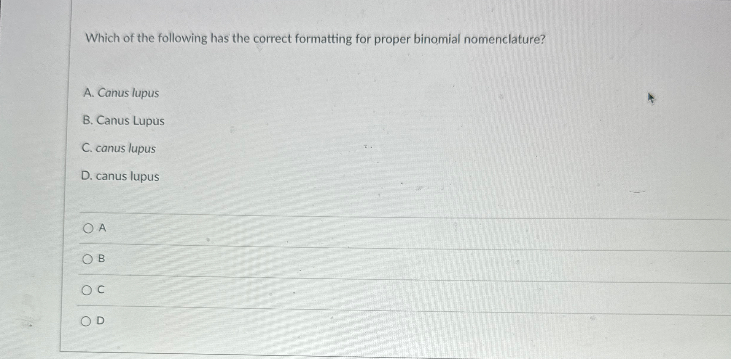 Solved Which of the following has the correct formatting for | Chegg.com