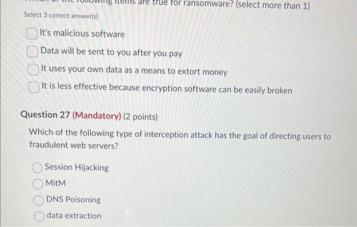 Solved Select 3 correct answer(s) It's malicious software | Chegg.com