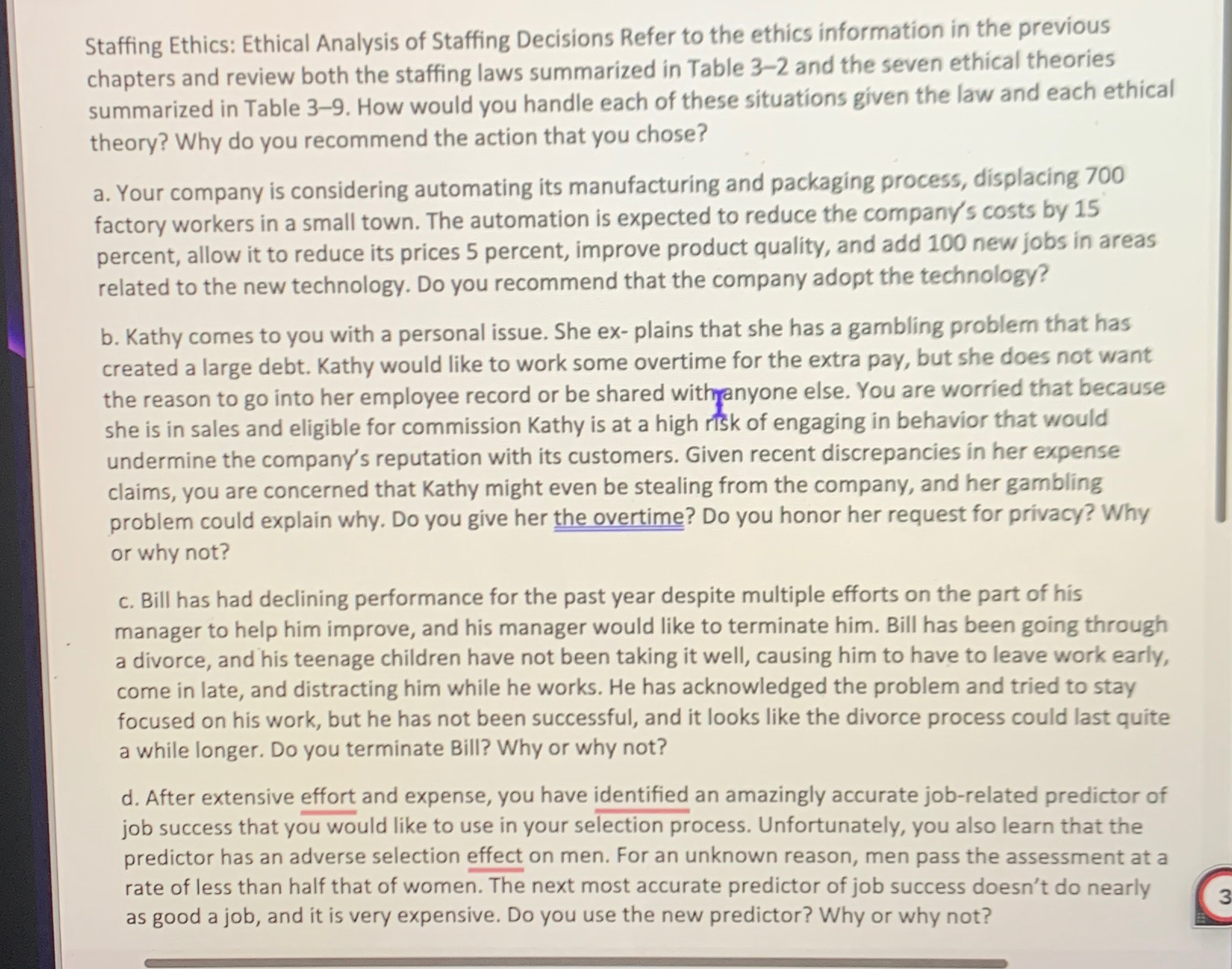 Solved Staffing Ethics: Ethical Analysis of Staffing | Chegg.com