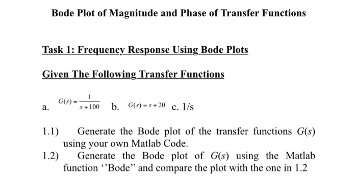 Solved Bode Plot of Magnitude and Phase of Transfer | Chegg.com