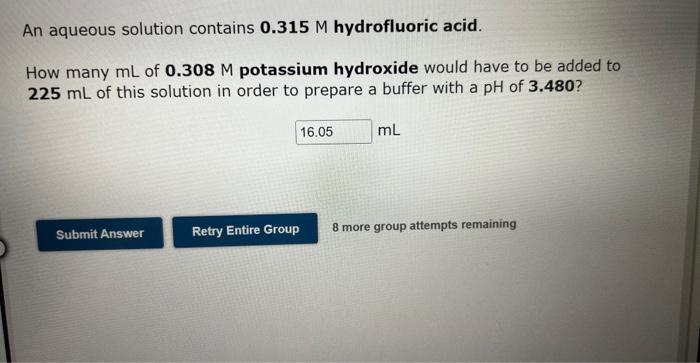 Solved An aqueous solution contains 0.315M hydrofluoric | Chegg.com
