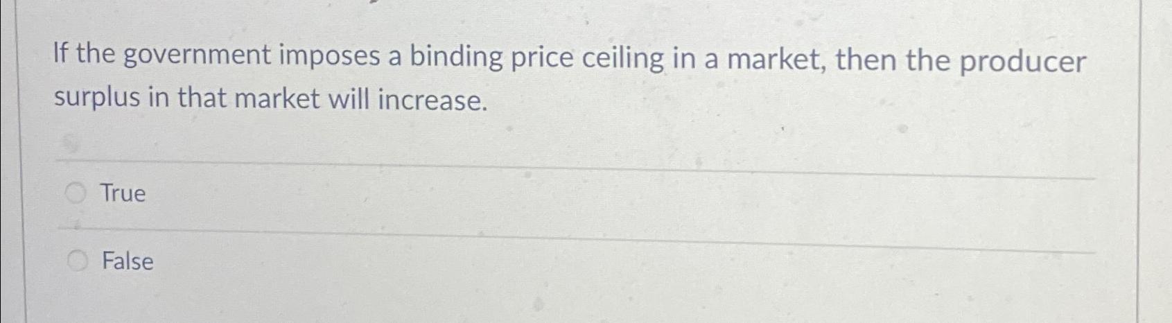 Solved If the government imposes a binding price ceiling in | Chegg.com