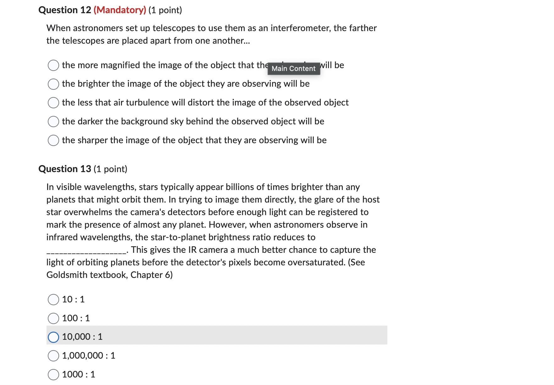 Solved Question 12 (Mandatory) (1 ﻿point)When astronomers | Chegg.com