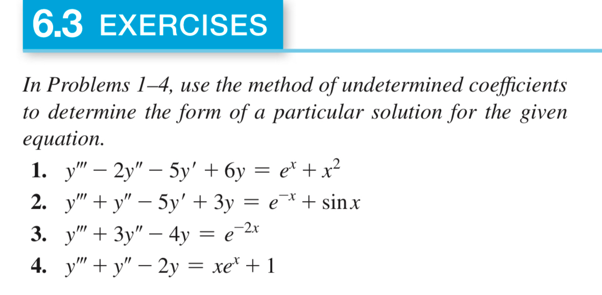 Solved In Problems 1-4, ﻿use the method of undetermined | Chegg.com