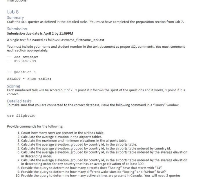 Solved Lab 8 Summary Craft the SQL queries as defined in the | Chegg.com