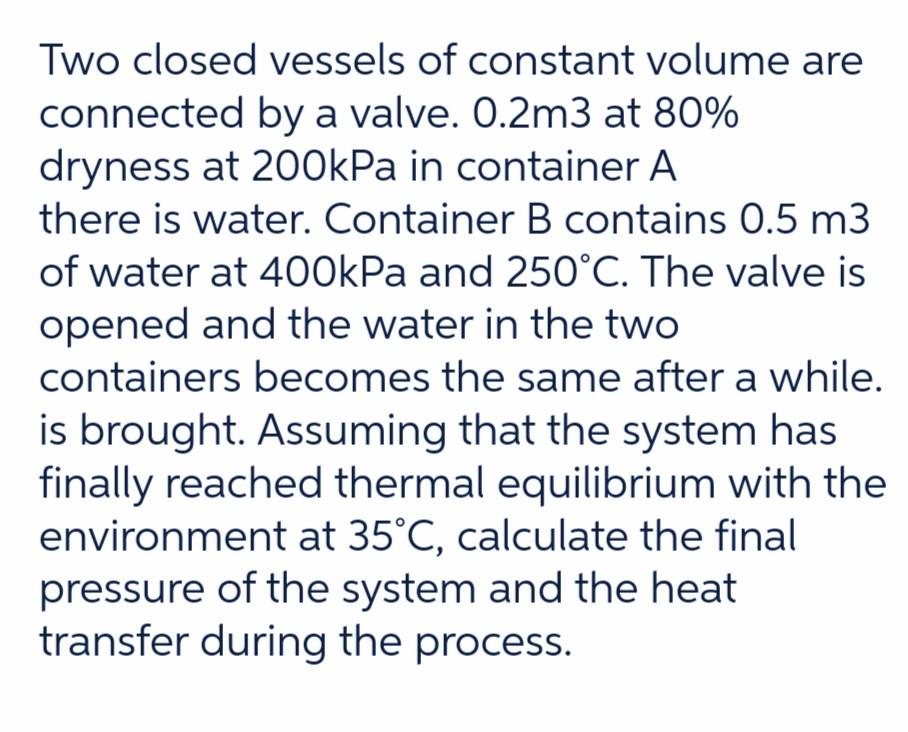 Solved Two closed vessels of constant volume are connected | Chegg.com