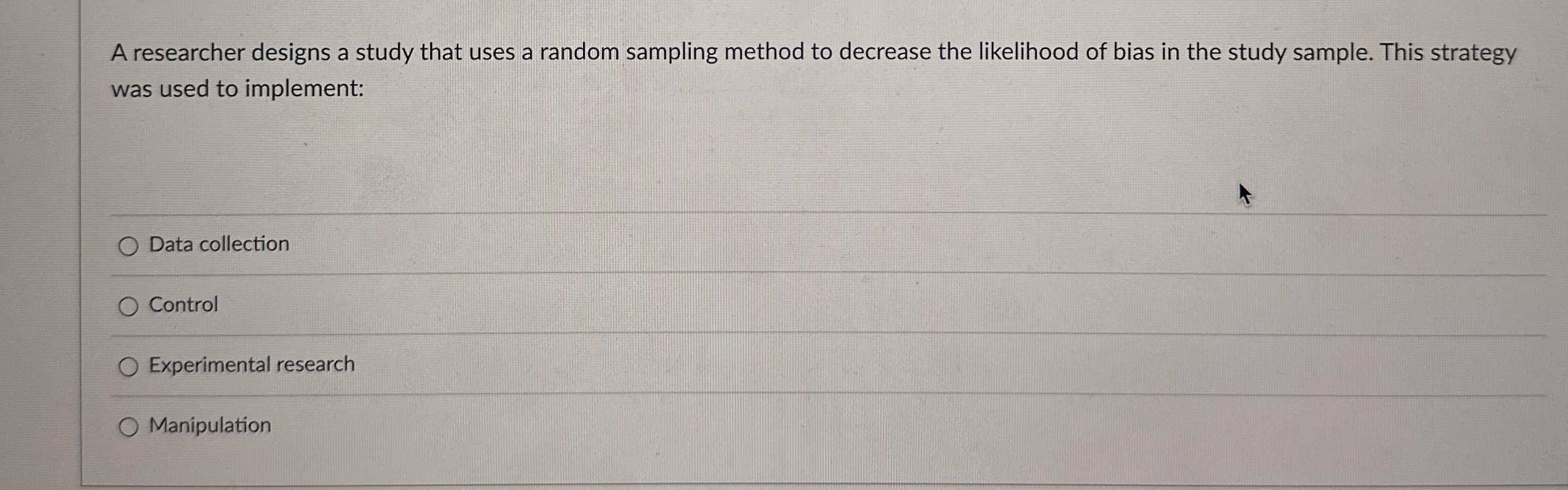 Solved A researcher designs a study that uses a random | Chegg.com