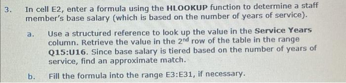 Solved 3. a. In cell E2, enter a formula using the HLOOKUP | Chegg.com