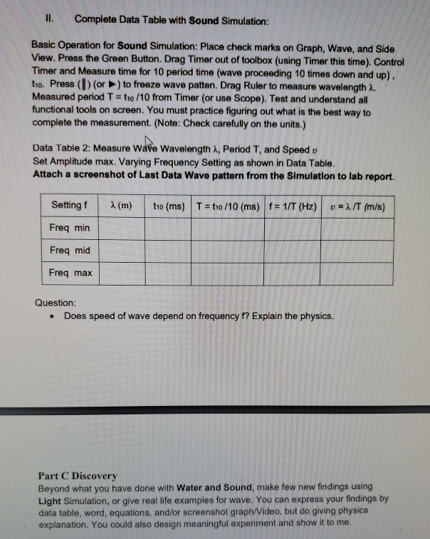 II. Complete Data Table with Sound Simulation: Basic | Chegg.com