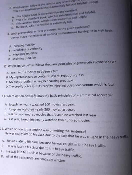 10. Which option below is the concise way of This is | Chegg.com