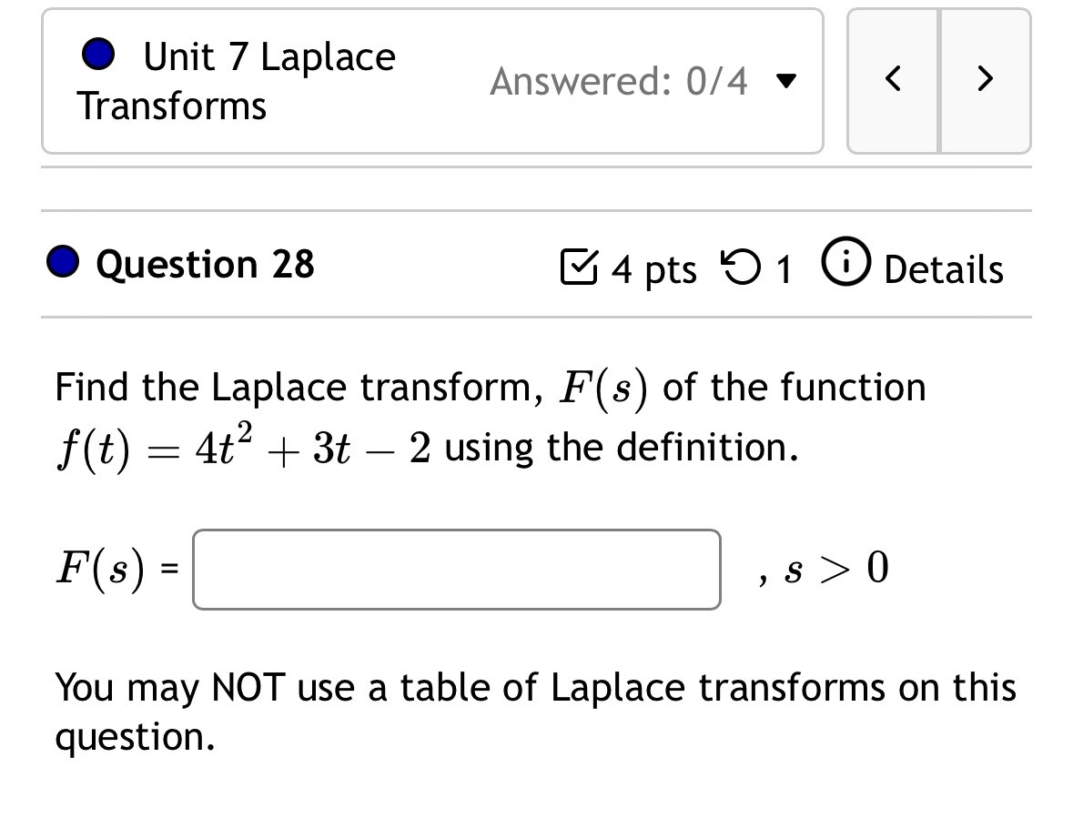 Solved Question 284 pts1DetailsFind the Laplace transform, | Chegg.com