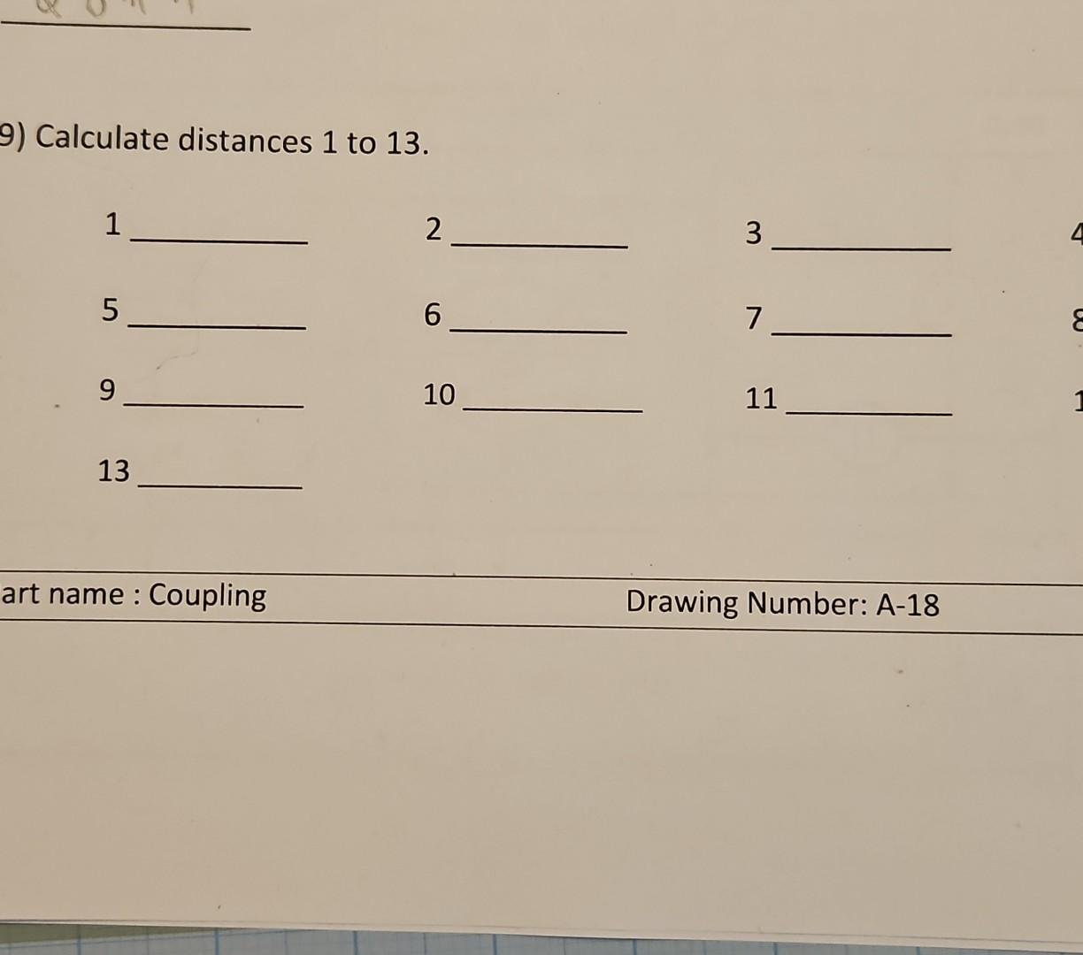 9) Calculate distances 1 to 13 . 1 5 9 9 13 2 6 10 3 | Chegg.com