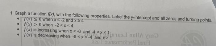 Solved 1. Graph a function f(x), with the following | Chegg.com