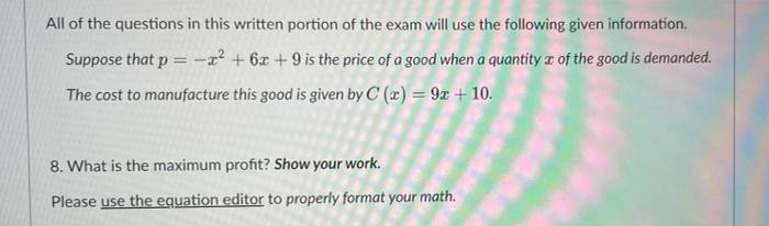 Solved All of the questions in this written portion of the | Chegg.com