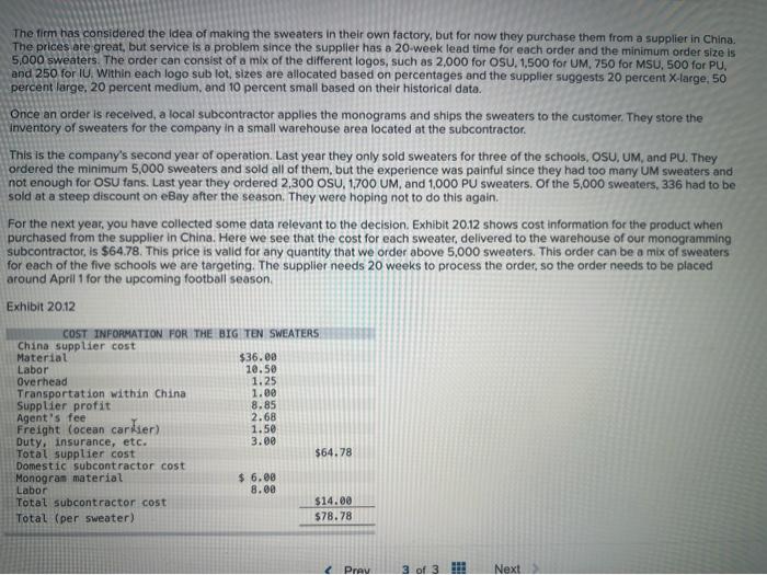 Solved Big10Sweaters.com is a new company started last year | Chegg.com