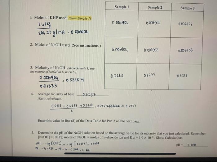 Solved Part 1 - Standardization of NaOH Calculation of | Chegg.com
