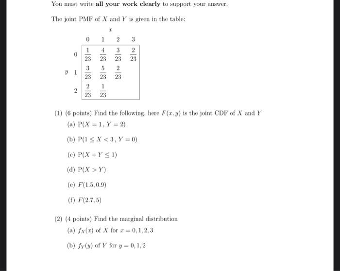 Solved You must write all your work clearly to support your | Chegg.com