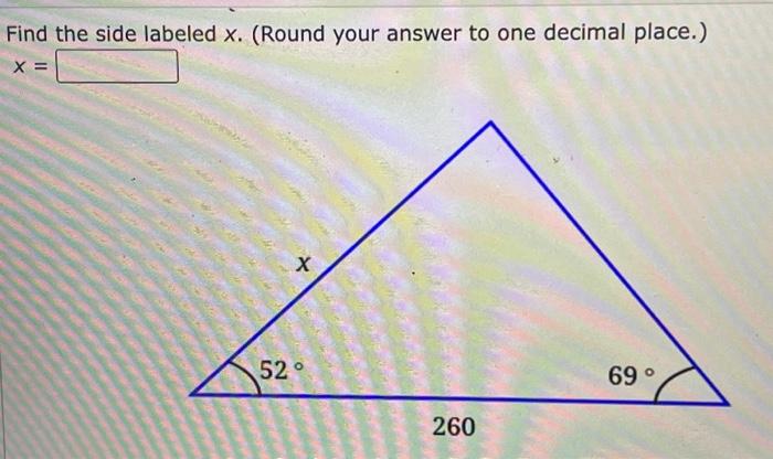 Solved Find the side labeled x. (Round your answer to one | Chegg.com