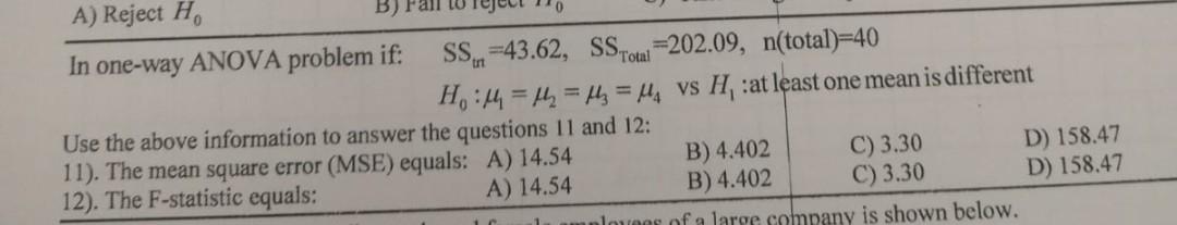 Solved In one-way ANOVA problem if: SStr=43.62,SSTotal | Chegg.com