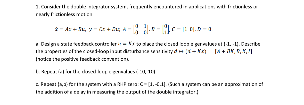 Solved Consider the double integrator system, frequently | Chegg.com