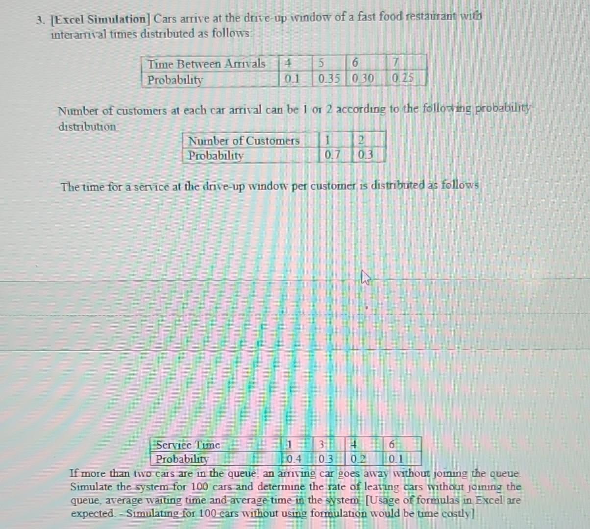 Solved [Excel Simulation] Cars arrive at the drive-up window | Chegg.com