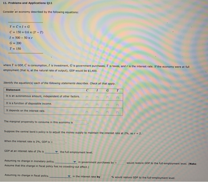 Solved 11. Problems and Applications Q11 Consider an economy | Chegg.com