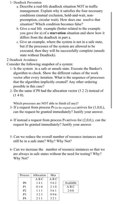 Solved 1 Deadlock Prevention A Describe A Real Life