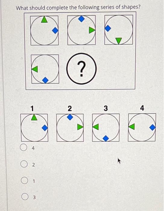Solved What should complete the following series of shapes? | Chegg.com