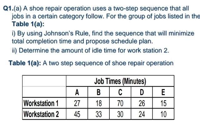 Solved Q1.(a) A shoe repair operation uses a two-step | Chegg.com