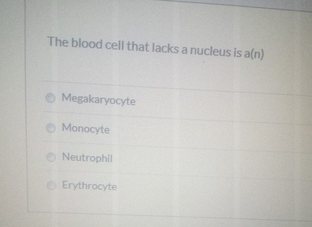 Solved The blood cell that lacks a nucleus is a(n) | Chegg.com