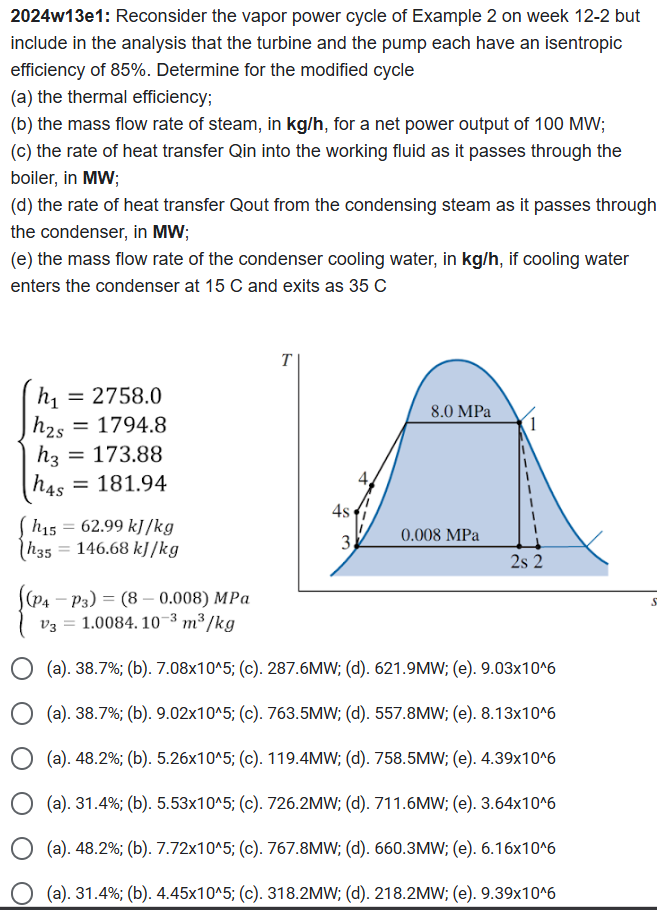 Solved 2024w13e1: Reconsider the vapor power cycle of | Chegg.com