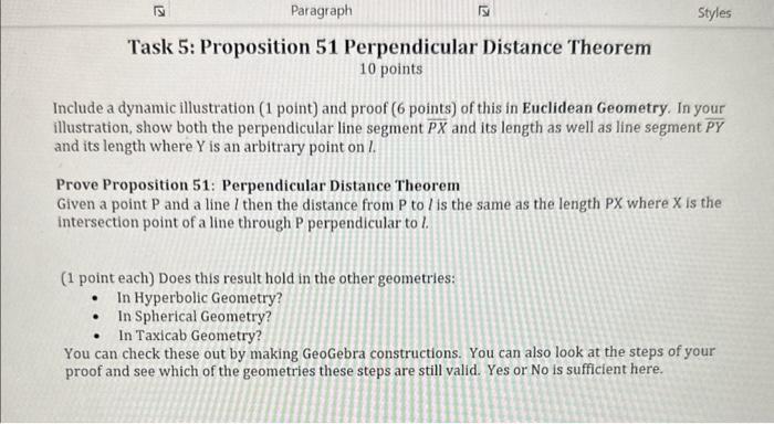 Solved Task 5: Proposition 51 Perpendicular Distance Theorem | Chegg.com