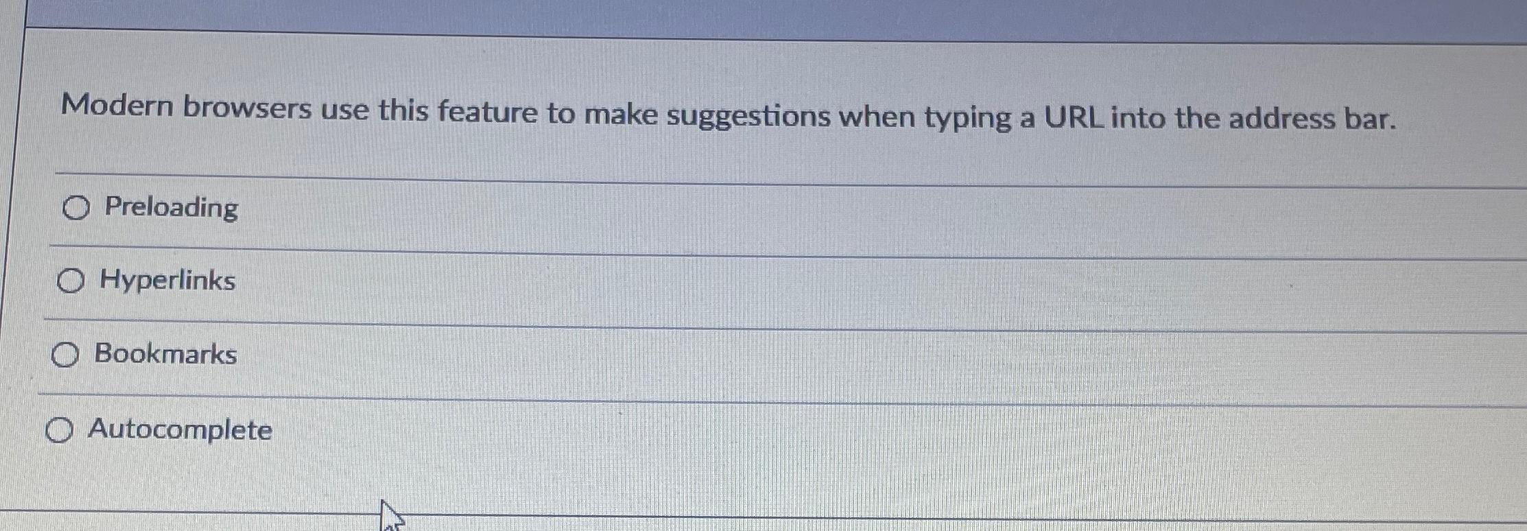 Solved Modern browsers use this feature to make suggestions | Chegg.com