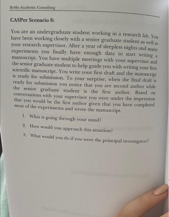 Solved BeMo Academic Consulting CASPer Scenario 8: a many | Chegg.com