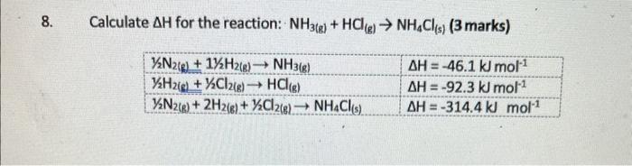 Solved Calculate ΔH for the reaction: NH3( | Chegg.com