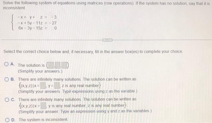 Solved Solve the following system of equations using | Chegg.com