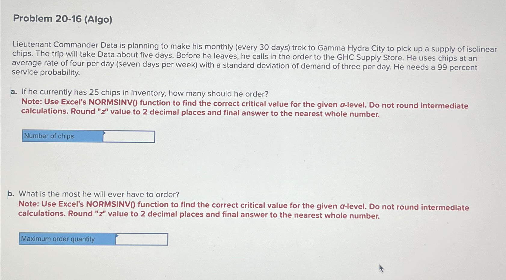Solved Problem 20-16 (Algo)Lieutenant Commander Data is | Chegg.com