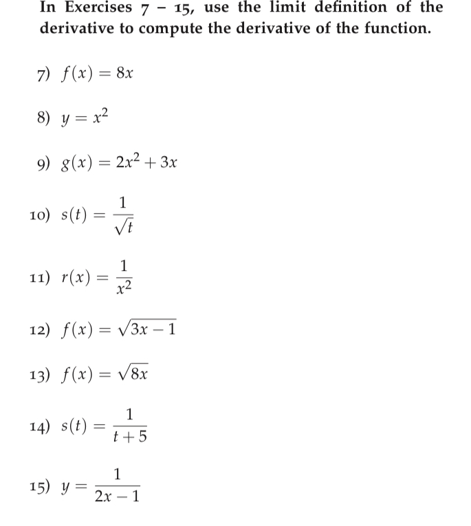 Solved In Exercises 7-15, ﻿use the limit definition of | Chegg.com