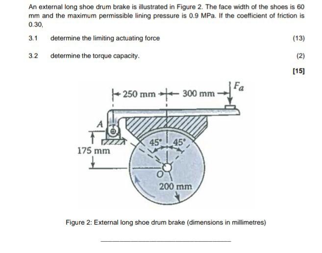 Solved An external long shoe drum brake is illustrated in | Chegg.com