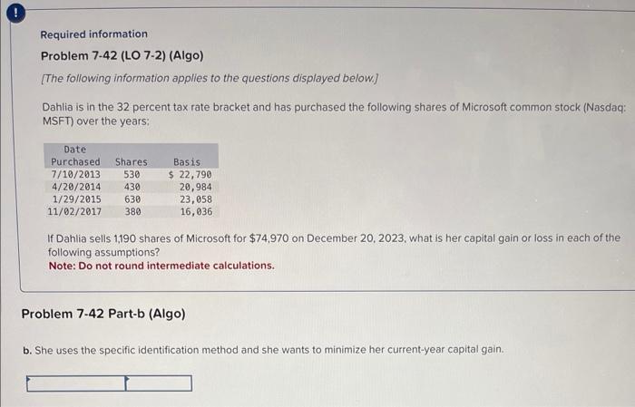 Solved Problem 7-42 (LO 7-2) (Algo) [The following | Chegg.com