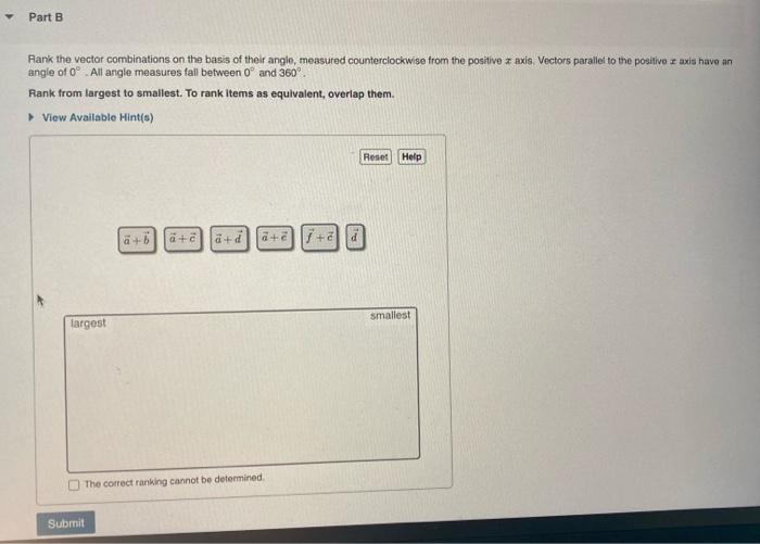 Solved Vector Addition Ranking Task Six vectors (a through | Chegg.com