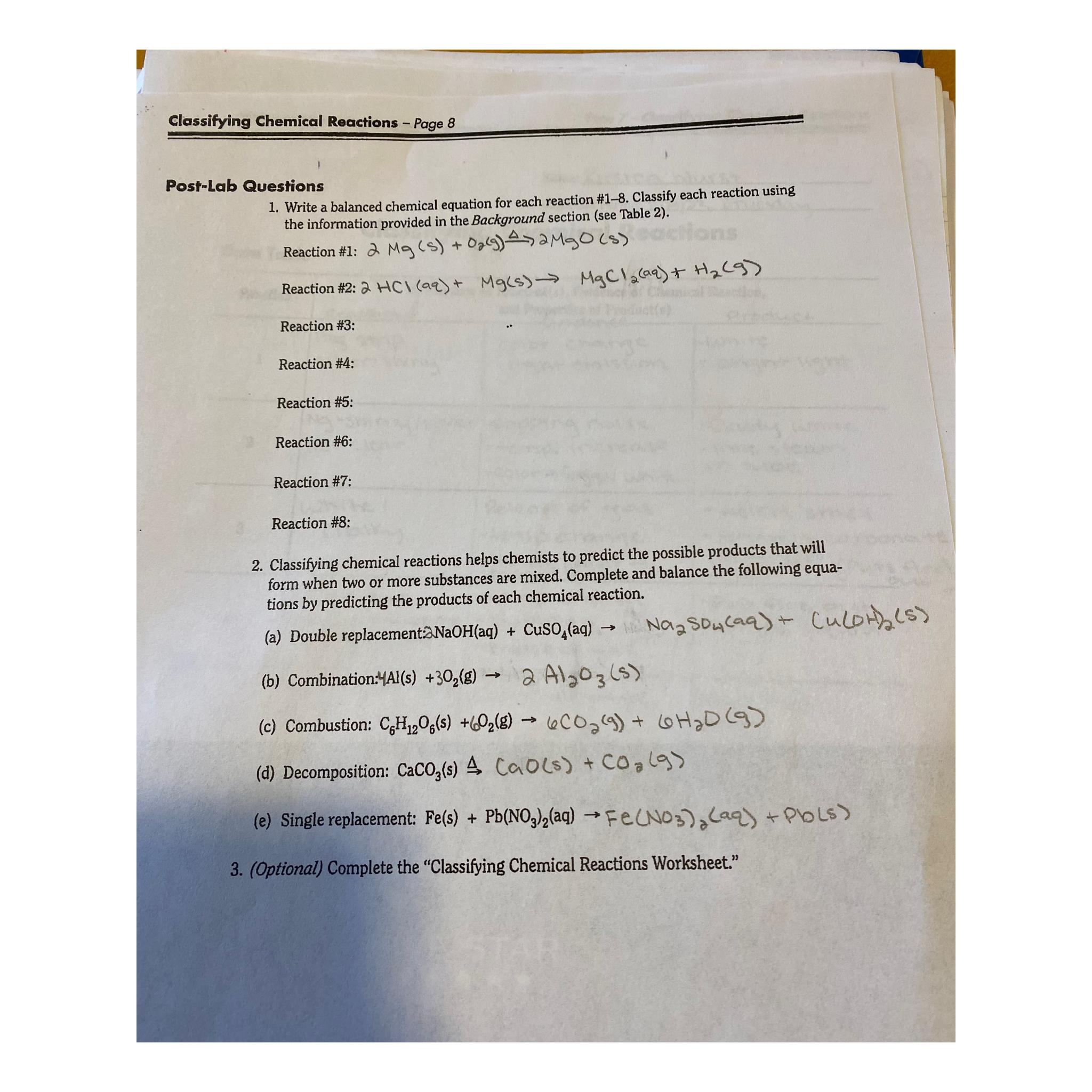 Solved Page 5-Classifying Chemical ReactionsReaction #415. | Chegg.com