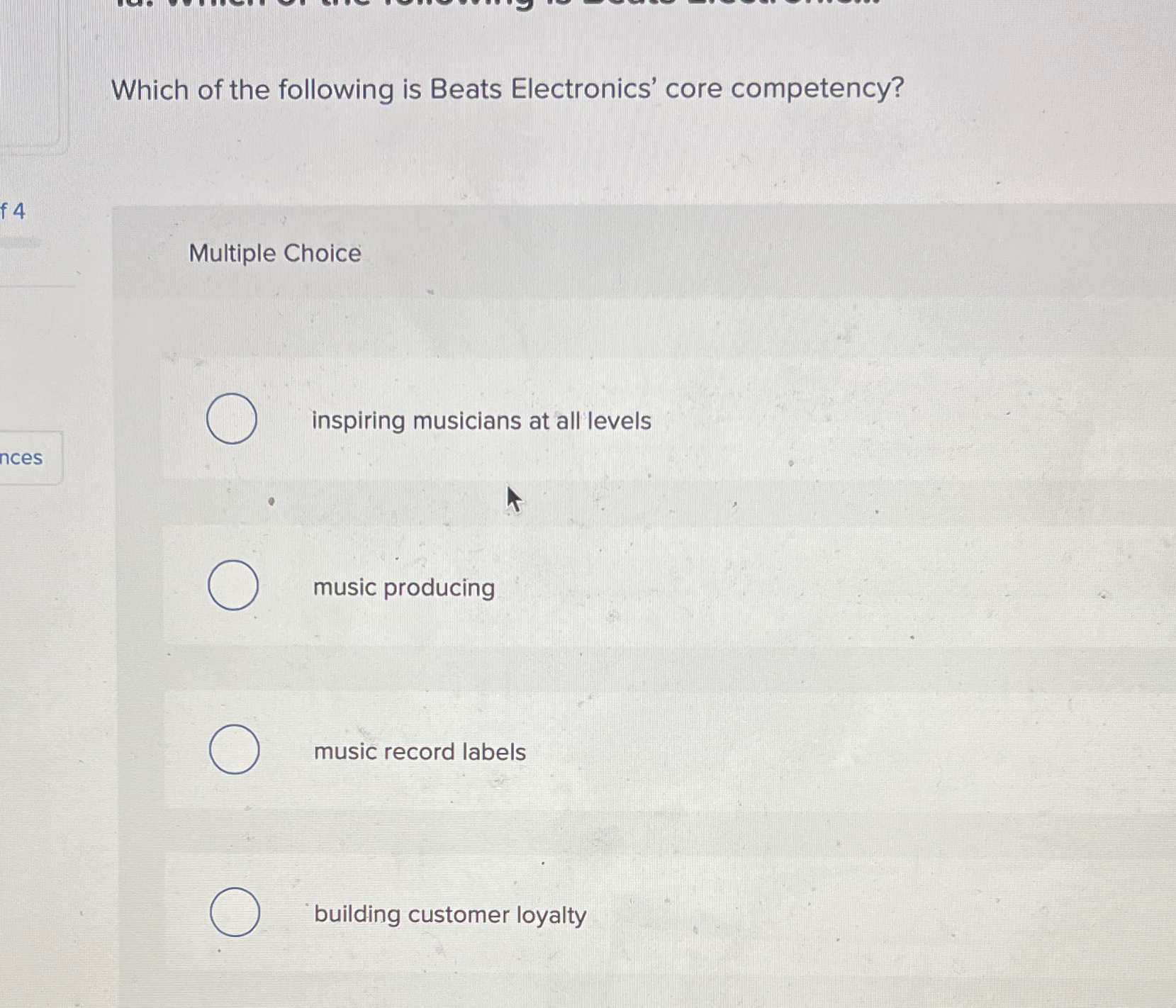 Solved Which of the following is Beats Electronics' core | Chegg.com