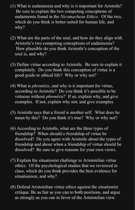 (1) What is eudaimonia and why is it important for | Chegg.com